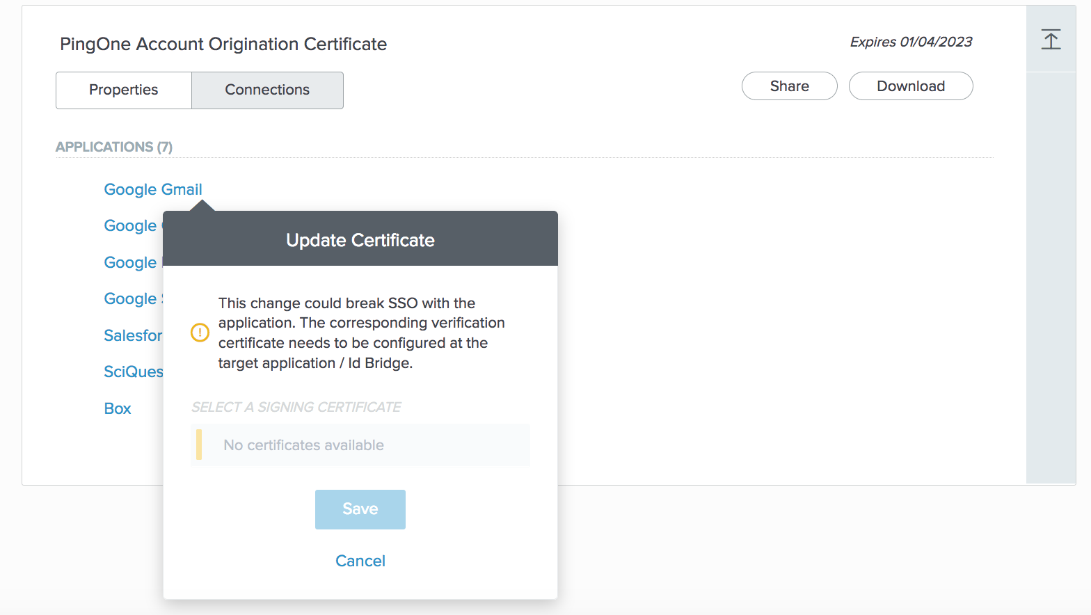 How do I change a signing certificate in PingOne for Enterprise?