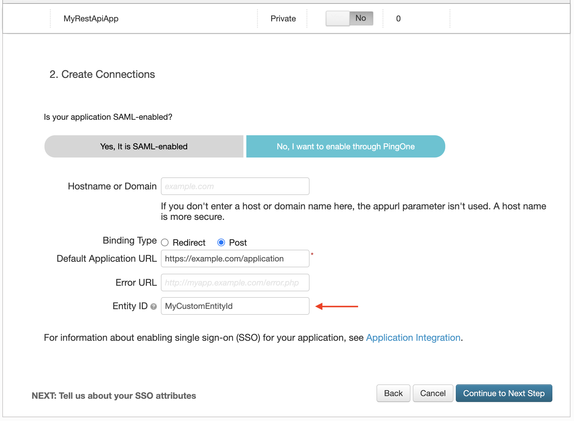 How to use a different entity ID for a PingOne SSO for SaaS Apps Application