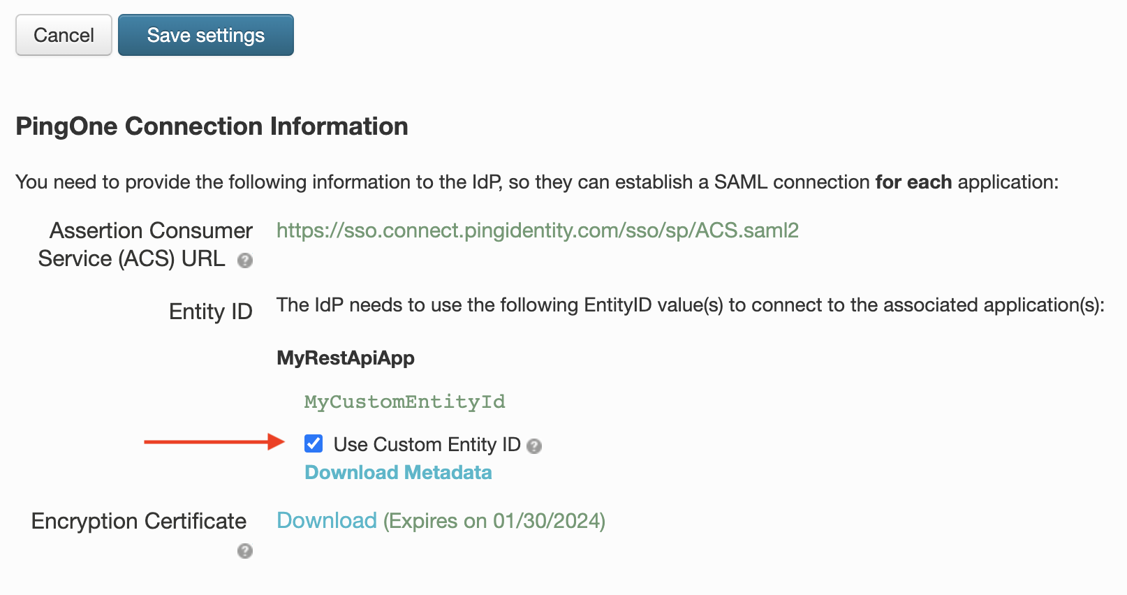How to use a different entity ID for a PingOne SSO for SaaS Apps ...
