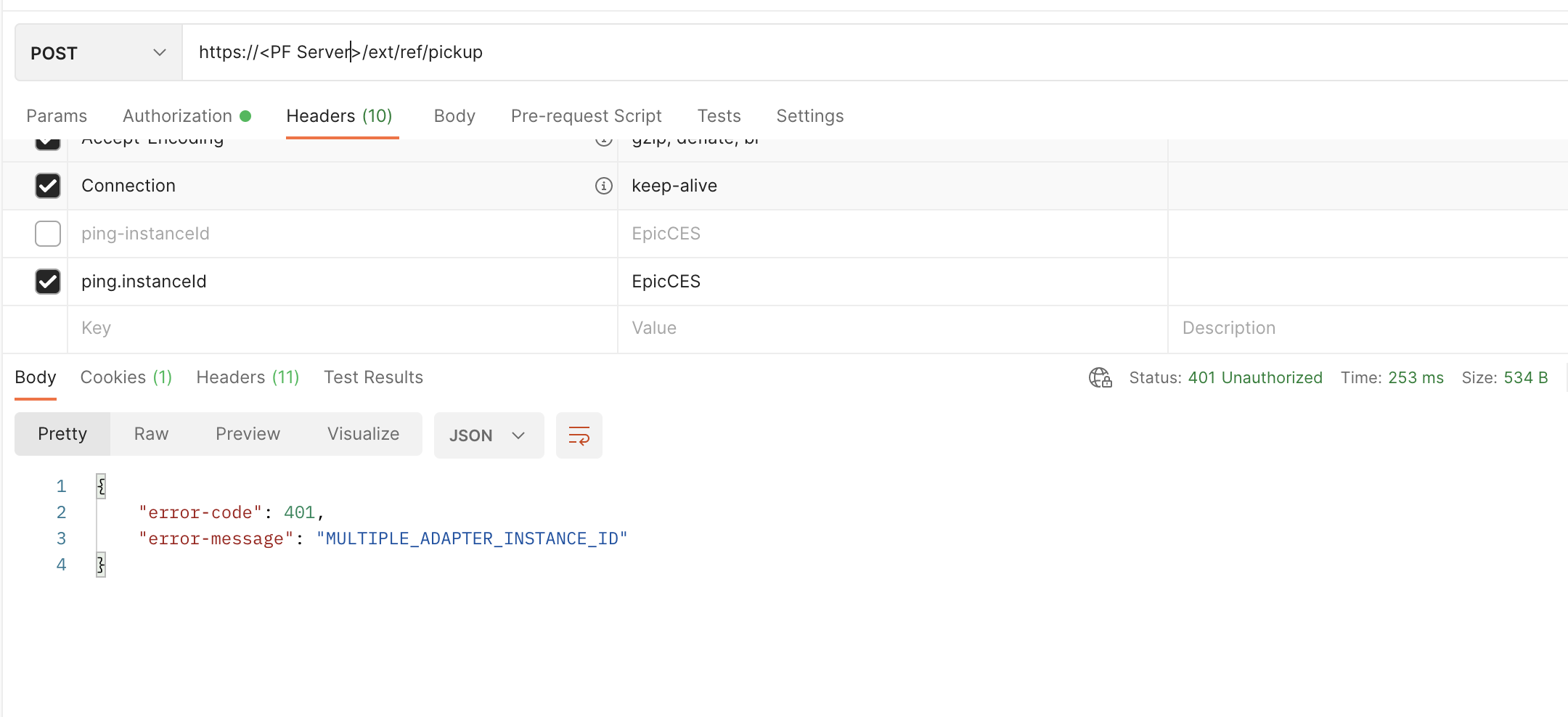 Error 401 MULTIPLE_ADAPTER_INSTANCE_ID when connecting to ReferenceID ...